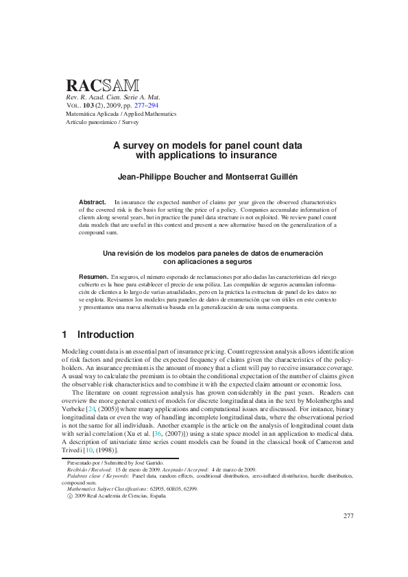 (PDF) A survey on models for panel count data with applications to insurance