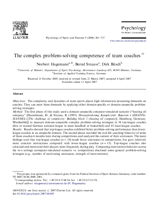 (PDF) The complex problem-solving competence of team coaches
