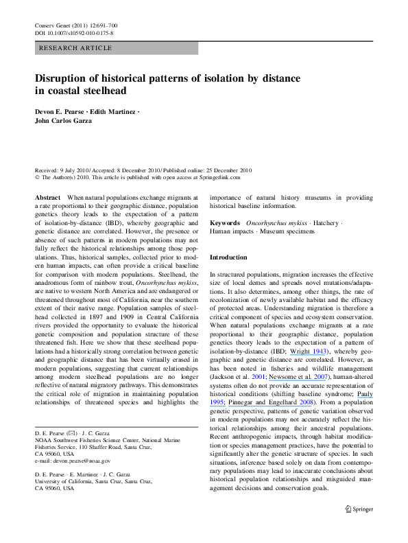 (PDF) Disruption of historical patterns of isolation by distance in ...