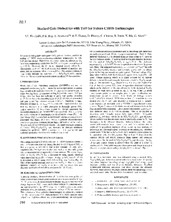 (PDF) Stacked gate dielectrics with TaO for future CMOS technologies