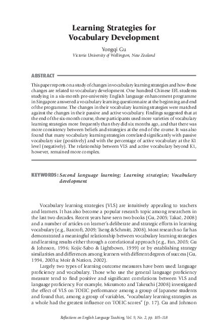 (PDF) Learning strategies for vocabulary development