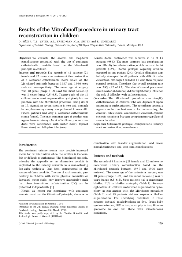(PDF) Results of the Mitrofanoff procedure in urinary tract ...