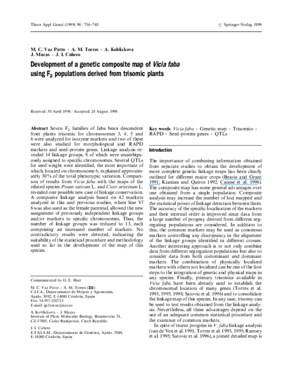 (PDF) Development of a genetic composite map of Vicia faba using F2 ...