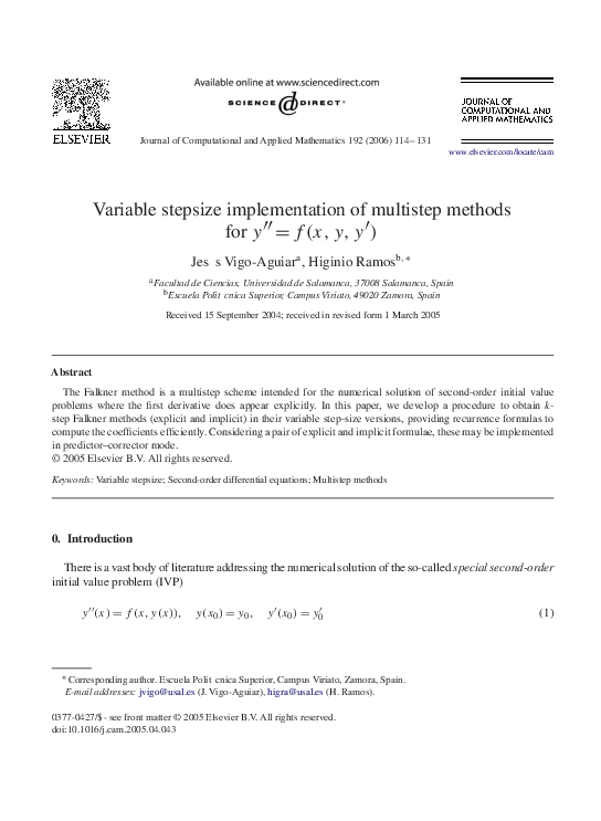 Pdf Variable Stepsize Implementation Of Multistep Methods For Y F X Y Y Higinio Ramos