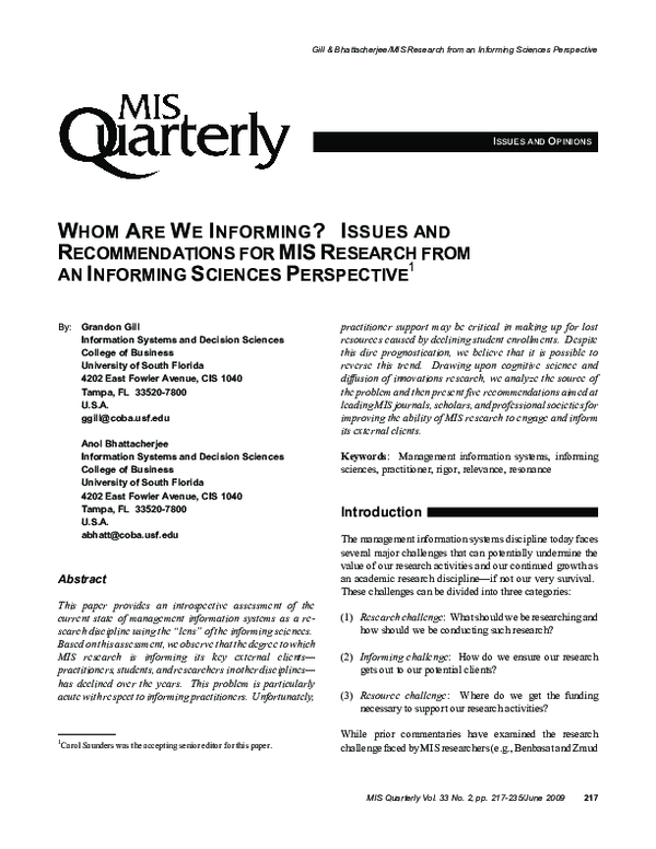 (PDF) Whom Are We Informing? Issues and Recommendations for MIS ...