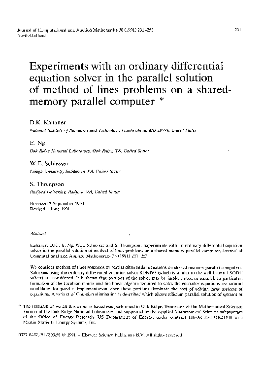 (PDF) Experiments with an ordinary differential equation solver in the parallel solution of ...
