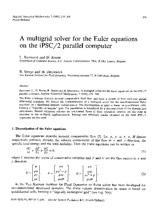 Pdf A Multigrid Solver For The Euler Equations On The Ipsc 2 Parallel Computer L Beernaert