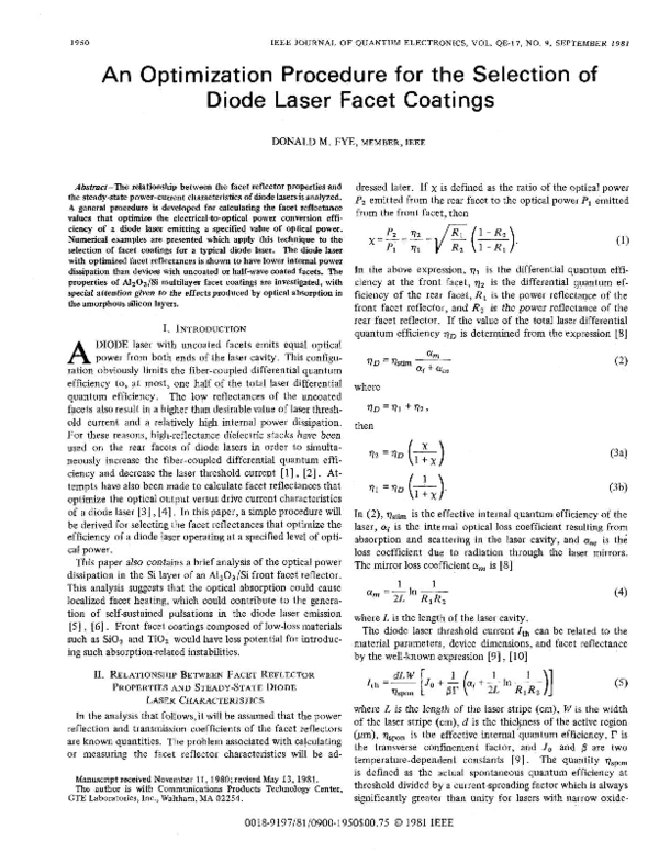 (PDF) An optimization procedure for the selection of diode laser facet ...