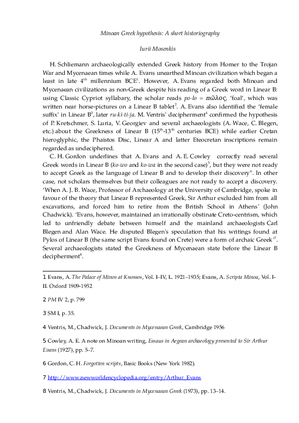 (DOC) Minoan Greek hypothesis: A short historiography