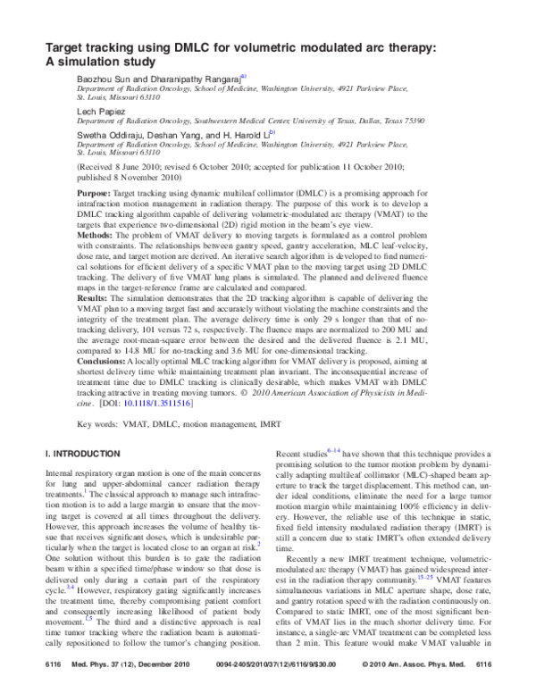 (PDF) Target tracking using DMLC for volumetric modulated arc therapy ...