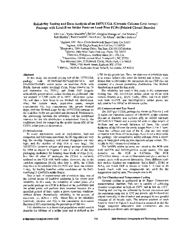 Pdf Reliability Testing And Data Analysis Of An 1657ccga Ceramic Column Grid Array Package 