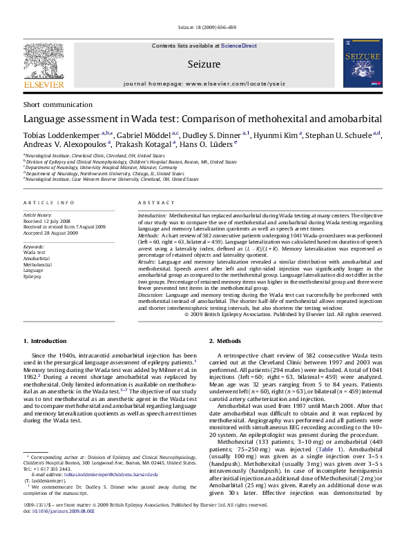 (PDF) Language assessment in Wada test: Comparison of methohexital and ...