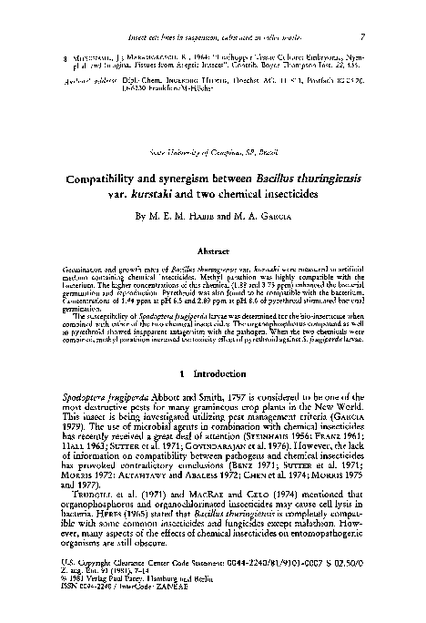 (PDF) Compatibility and synergism between Bacillus thuringiensis var. kurstaki and two chemical ...