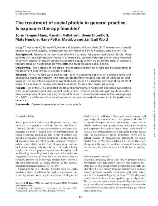 (PDF) The treatment of social phobia in general practice. Is exposure ...