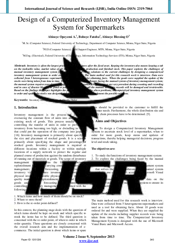 (PDF) Design of a Computerized Inventory Management System for Supermarkets