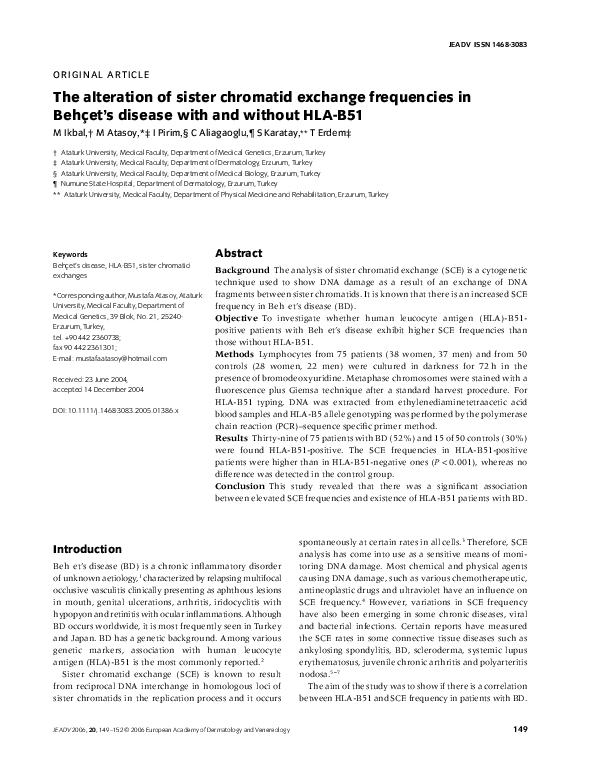 (PDF) The alteration of sister chromatid exchange frequencies in Behcet ...