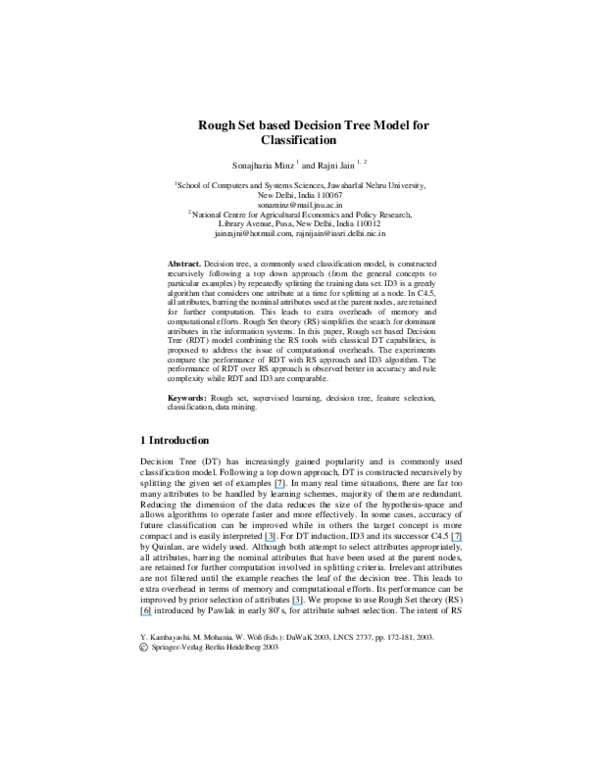 Pdf Rough Set Based Decision Tree Model For Classification