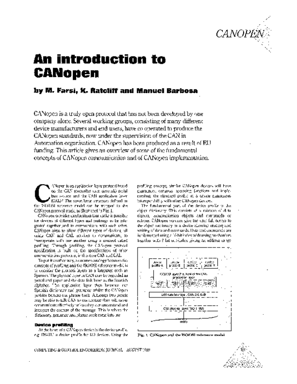 (PDF) An introduction to CANopen
