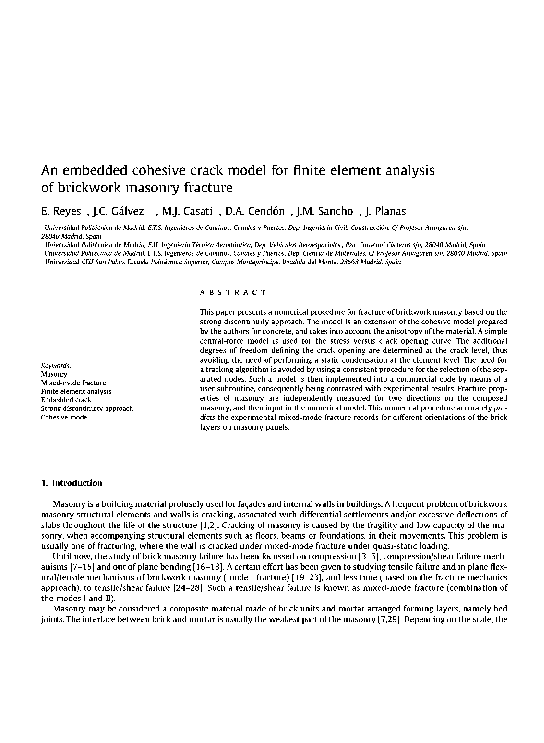 (PDF) An embedded cohesive crack model for finite element analysis of brickwork masonry fracture