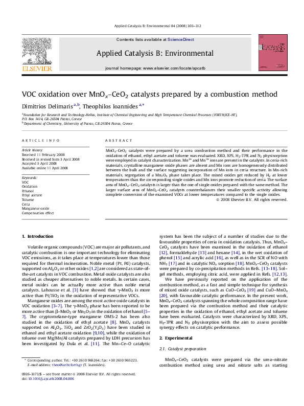 (PDF) VOC oxidation over MnO x –CeO 2 catalysts prepared by a ...