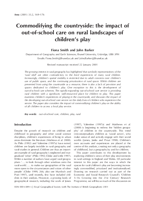 (PDF) Commodifying the countryside: the impact of out-of-school care on ...