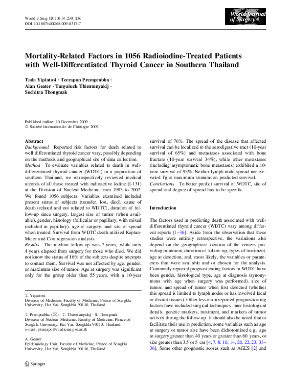 (PDF) Mortality-Related Factors in 1056 Radioiodine-Treated Patients ...