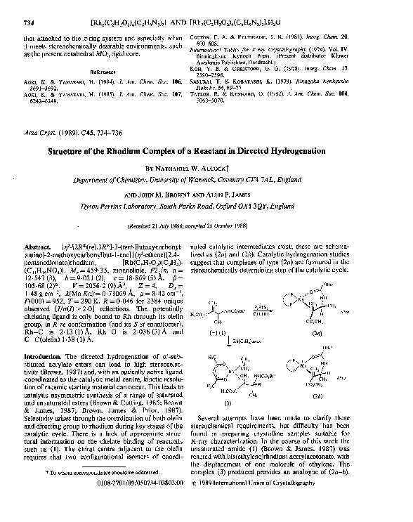 (PDF) Structure of the rhodium complex of a reactant in directed ...
