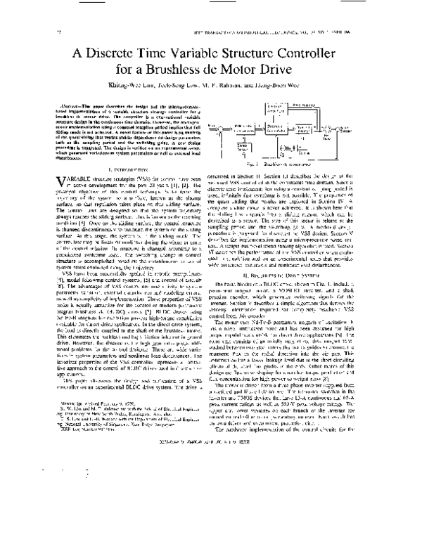 (PDF) A discrete time variable structure controller for a brushless DC motor drive