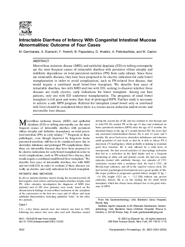(PDF) Intractable diarrhea of infancy with congenital intestinal mucosa ...