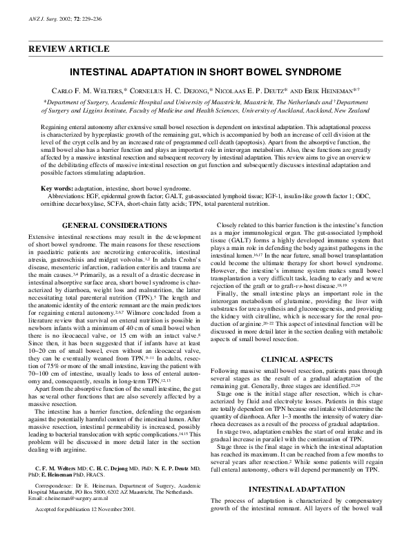 (PDF) Intestinal adaptation in short bowel syndrome