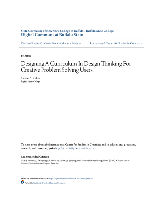 (PDF) DESIGNING A CURRICULUM IN DESIGN THINKING FOR CREATIVE