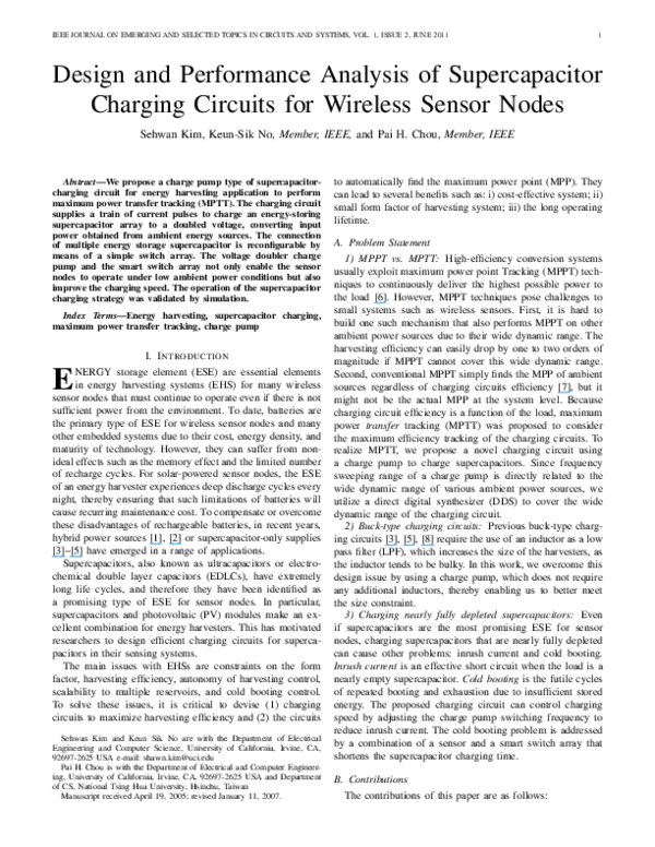 Pdf Design And Performance Analysis Of Supercapacitor Charging Circuits For Wireless Sensor Nodes