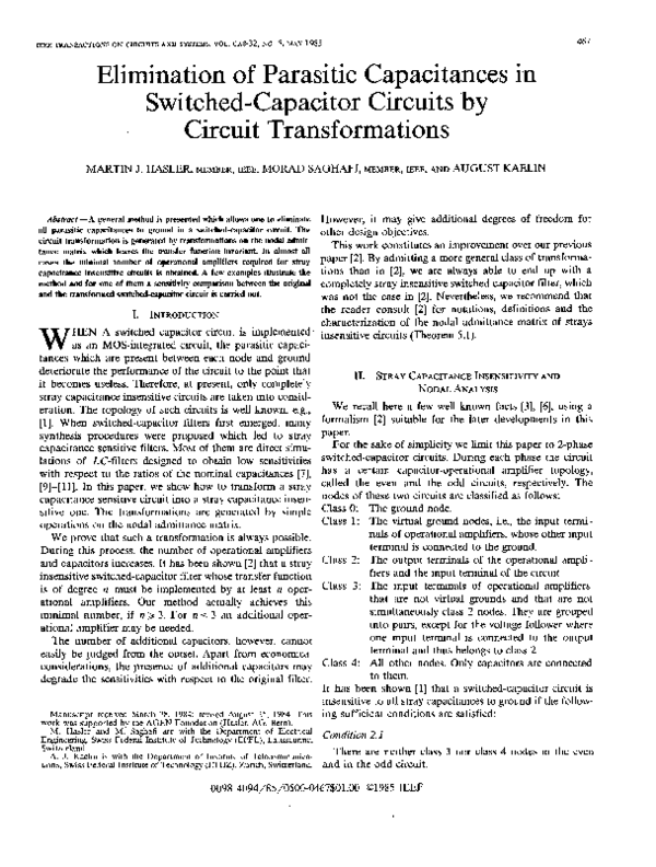 (PDF) Elimination of parasitic capacitances in switched-capacitor ...