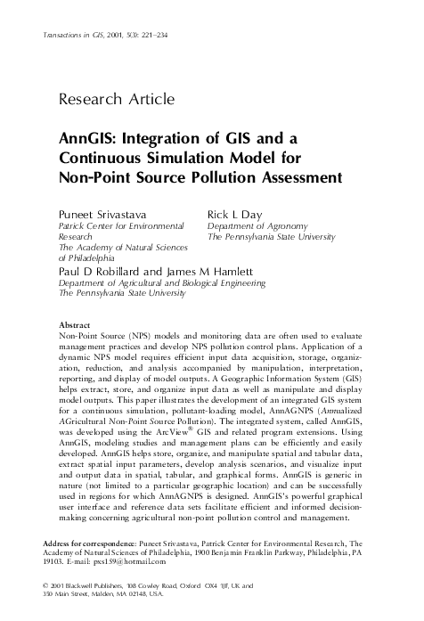 Pdf Anngis Integration Of Gis And A Continuous Simulation Model For Non Point Source