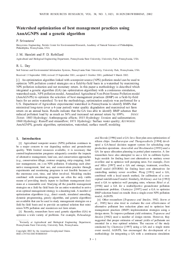 Pdf Watershed Optimization Of Best Management Practices Using Annagnps And A Genetic Algorithm