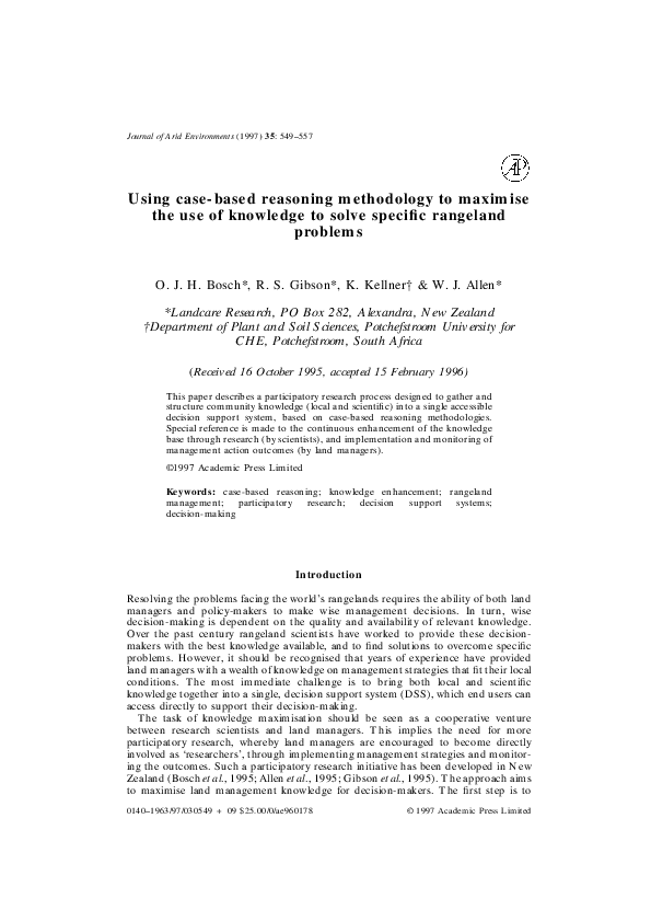 (PDF) Using case-based reasoning methodology to maximise the use of knowledge to solve specific ...