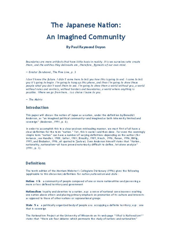 (PDF) The Japanese Nation: An Imagined Community