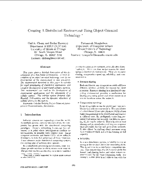 (PDF) Creating A Distributed Environment Using Object-Oriented Technology (PDF) Creating A Distributed Environment Using Object-Oriented Technology