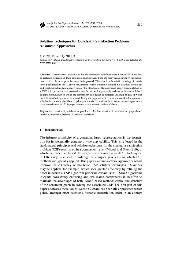 (PDF) Solution Techniques for Constraint Satisfaction Problems: Foundations