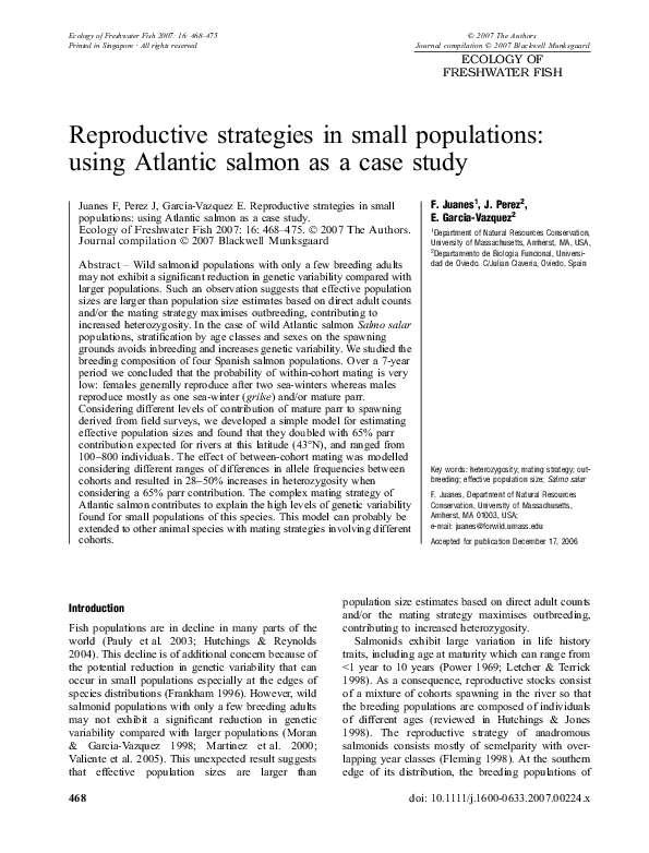 (PDF) Reproductive strategies in small populations: using Atlantic salmon as a case study