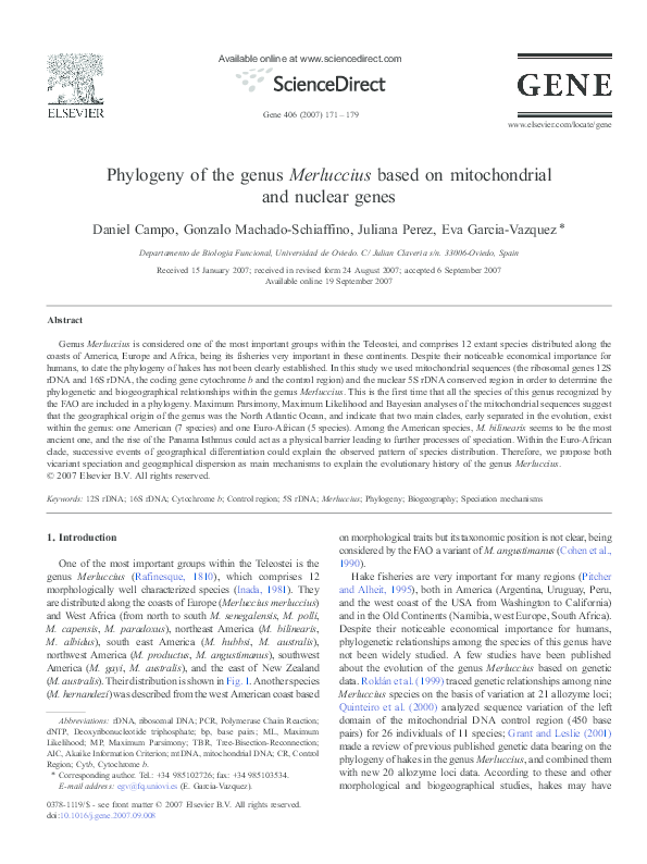 (PDF) Phylogeny of the genus Merluccius based on mitochondrial and ...
