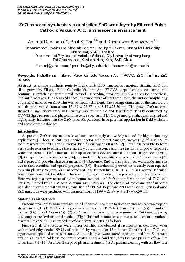 Pdf Zno Nanorod Arrays Grown On An Aln Buffer Layer And Their