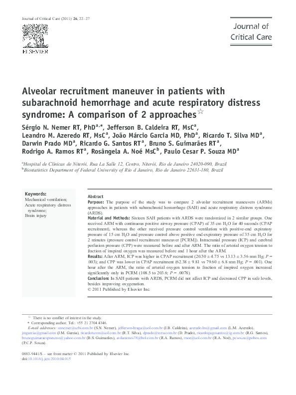 (PDF) Alveolar recruitment maneuver in patients with subarachnoid hemorrhage and acute ...