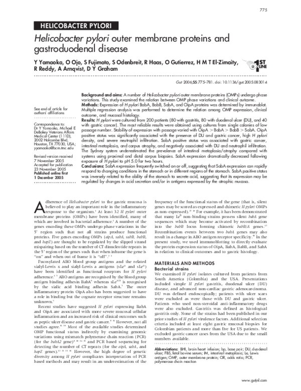 (PDF) Helicobacter pylori outer membrane proteins and gastroduodenal disease