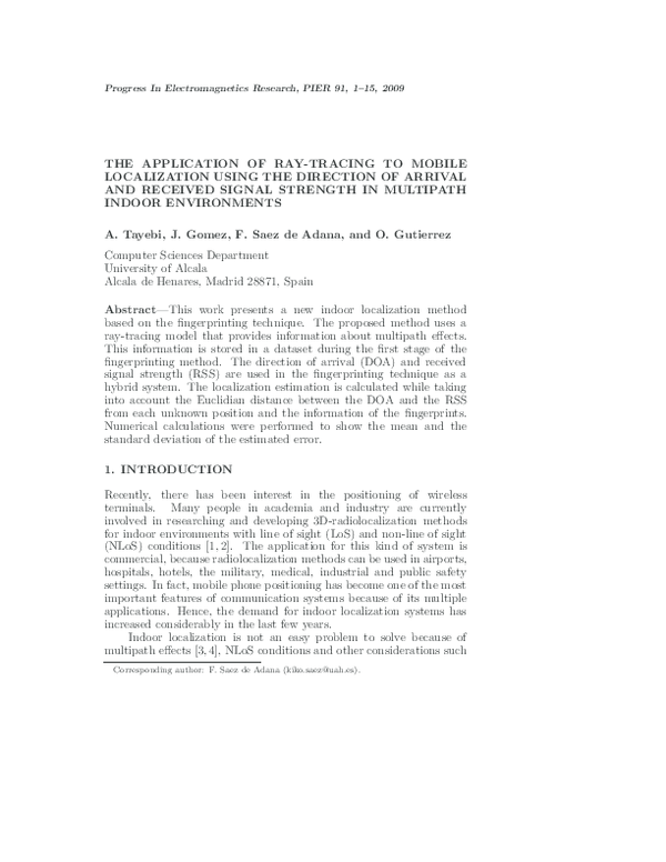 Pdf The Application Of Ray Tracing To Mobile Localization Using The