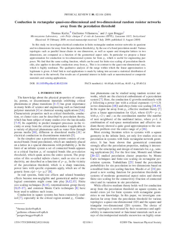 Pdf Conduction In Rectangular Quasi One Dimensional And Two Dimensional Random Resistor