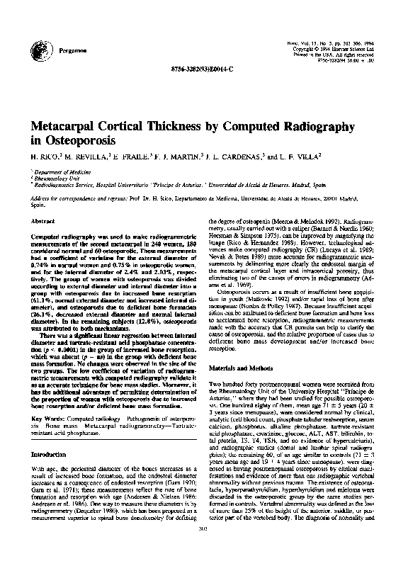 (PDF) Metacarpal cortical thickness by computed radiography in osteoporosis
