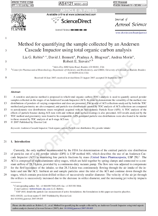 (PDF) Method for quantifying the sample collected by an Andersen Cascade Impactor using total ...