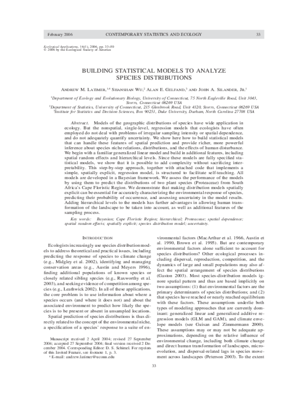 (PDF) Building Statistical Models To Analyze Species Distributions