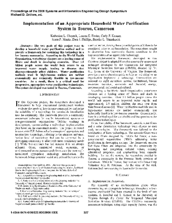 (PDF) Implementation of an Appropriate Household Water Purification ...